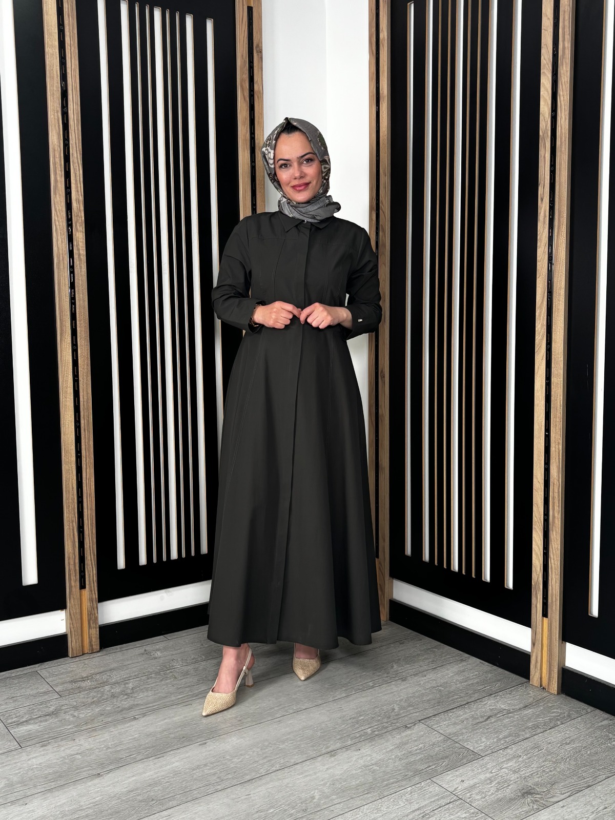 Miss Dalida Belden Oturtmalı Uzun Kollu Poplin Elbise KHAKİ | Studio Nish